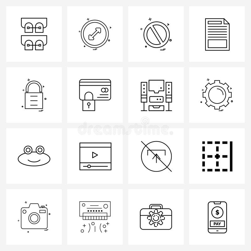 UI Set of 16 Basic Line Icons of Banking, Security, Not Allowed, Lock ...