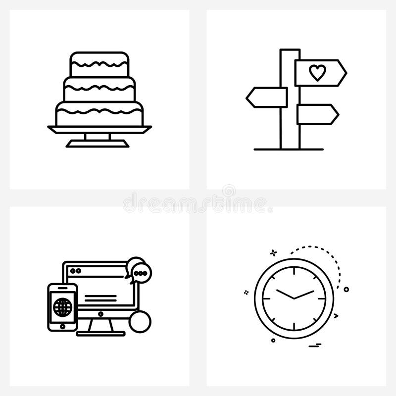 UI Set of 4 Basic Line Icons of Cake, Website, Eat, Romance, Internet ...