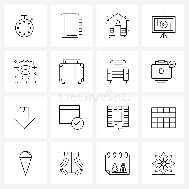 UI Set of 16 Basic Line Icons of Database, Business, House, Video ...