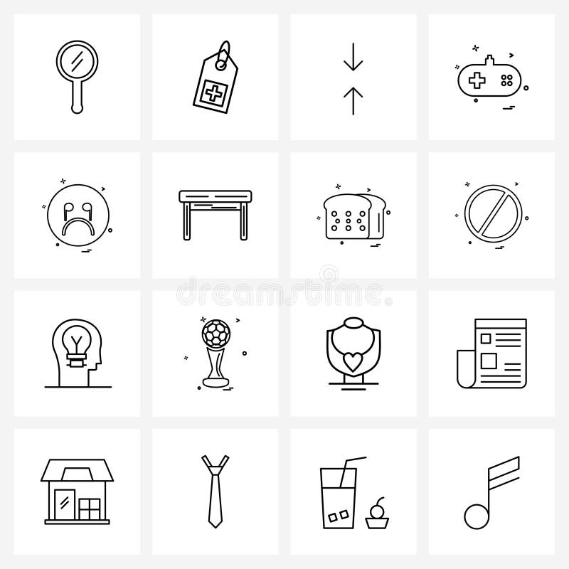 UI Set of 16 Basic Line Icons of Emote, Controller, Screen, Game ...