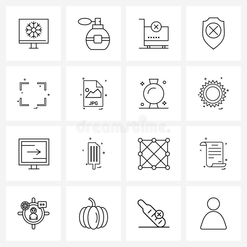 UI Set of 16 Basic Line Icons of File Format, File Type, Shield, File ...