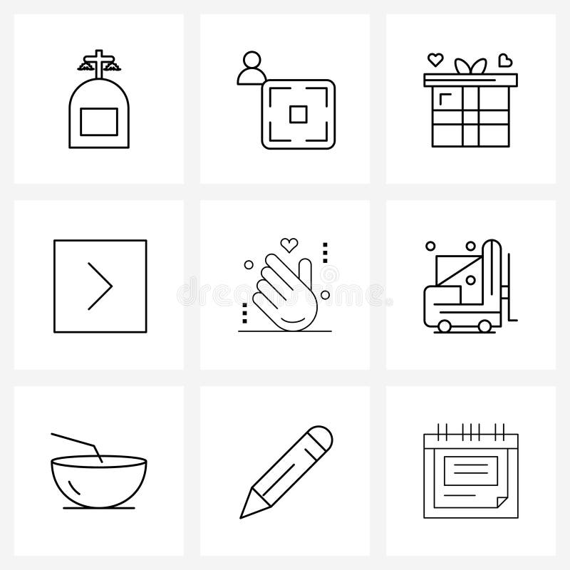 UI Set of 9 Basic Line Icons of Hand, Next, Gift, Box, Valentine Stock ...