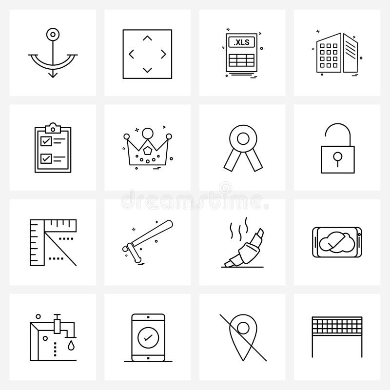 UI Set of 16 Basic Line Icons of Home, House, File, Excel Stock Vector ...