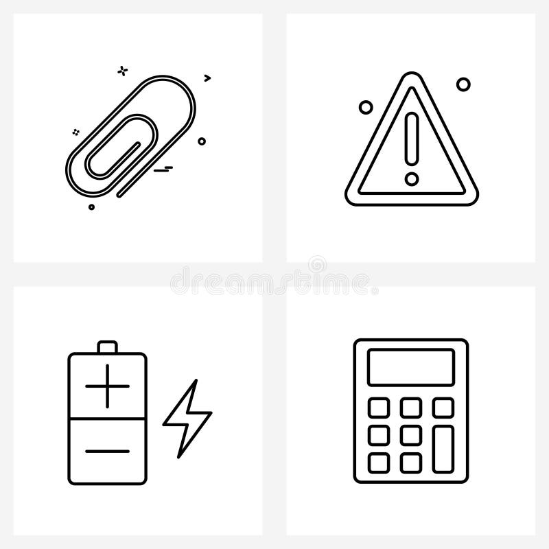 UI Set of 4 Basic Line Icons of Pin, Battery, Documents, Basic, Energy ...