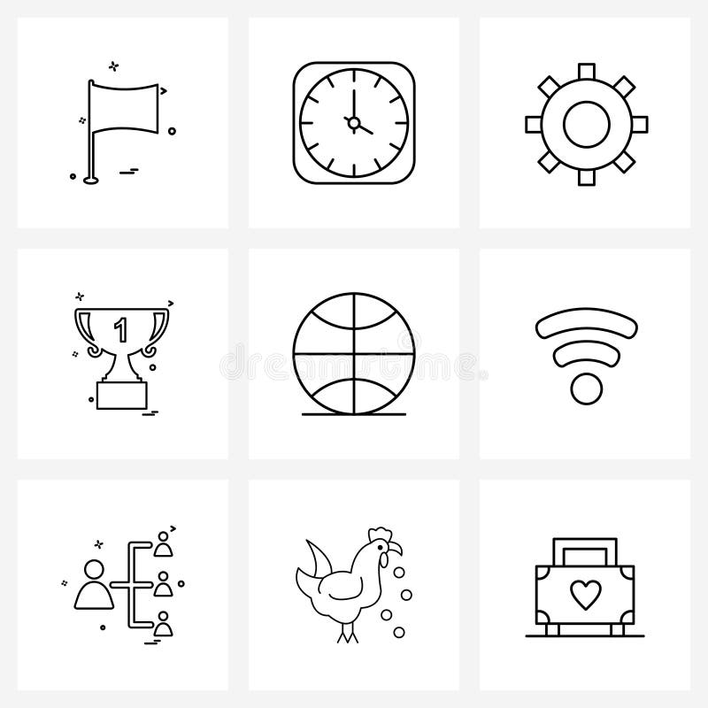 UI Set of 9 Basic Line Icons of, Prize, Minutes, Award, Setting Stock ...