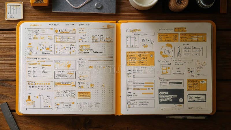 UI Sketches in Notebook, Desk, Workspace, Planning, Design Stock Image ...