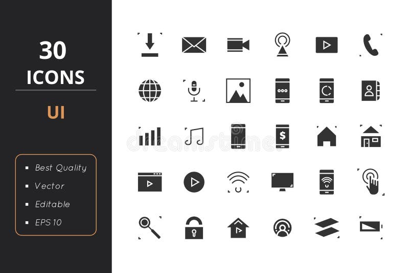 30 UI Solid Icons stock vector. Illustration of design - 102839694