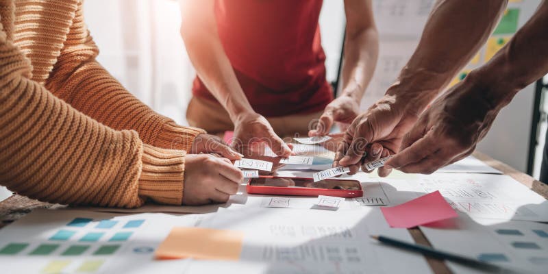 UI UX Creative Designer Team Designing Wireframe Layout for Responsive ...