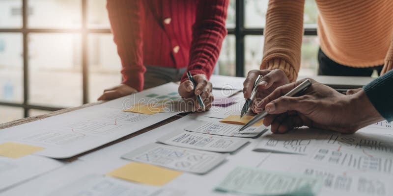 UI UX Creative Designer Team Designing Wireframe Layout for Responsive ...