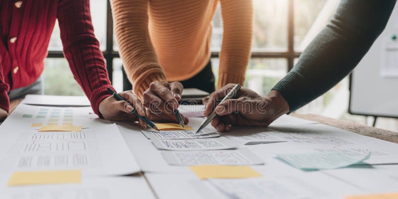 UI UX Creative Designer Team Designing Wireframe Layout for Responsive ...