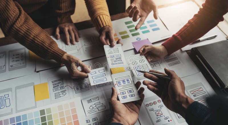 UI UX Creative Designer Team Designing Wireframe Layout for Responsive ...