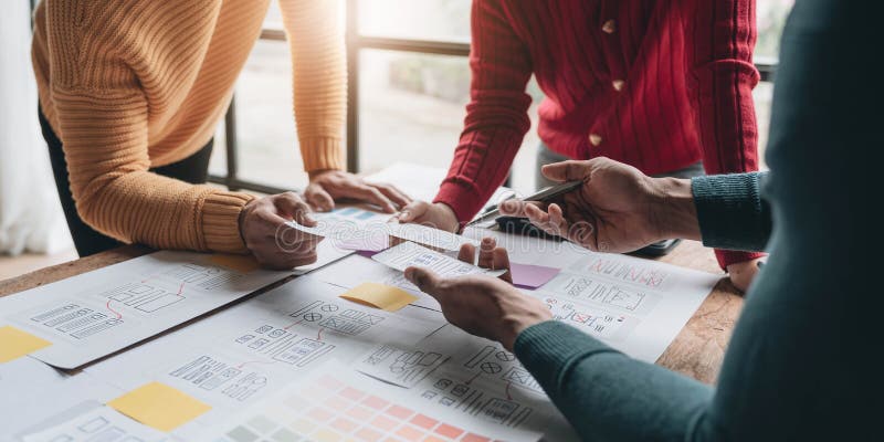 UI UX Creative Designer Team Designing Wireframe Layout for Responsive ...