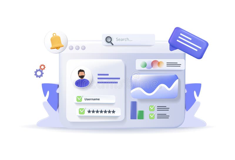 UI UX Design Digital Screen 3D Illustration. Modern Website Interface ...