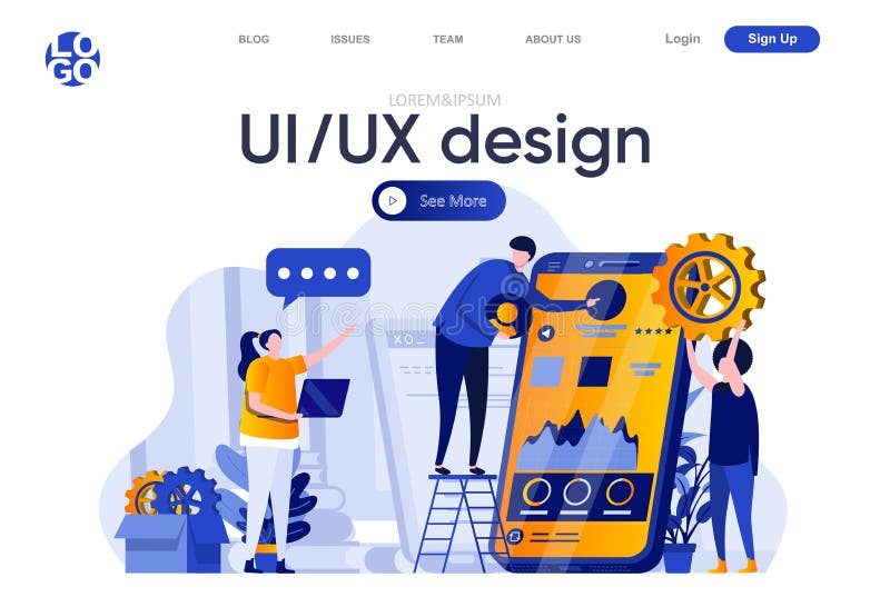 UI UX Design Flat Landing Page. Developers Team Together Creating ...