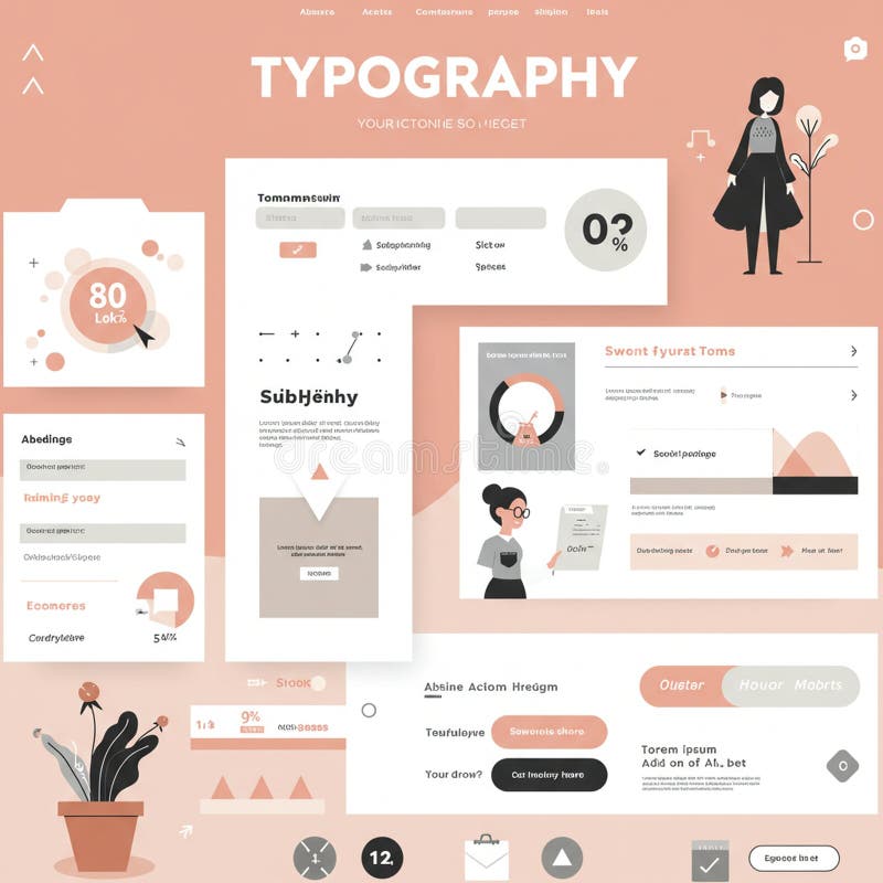 A UI UX Design Layout Featuring a Modern Typography Theme with a Soft Peach Color Stock ...