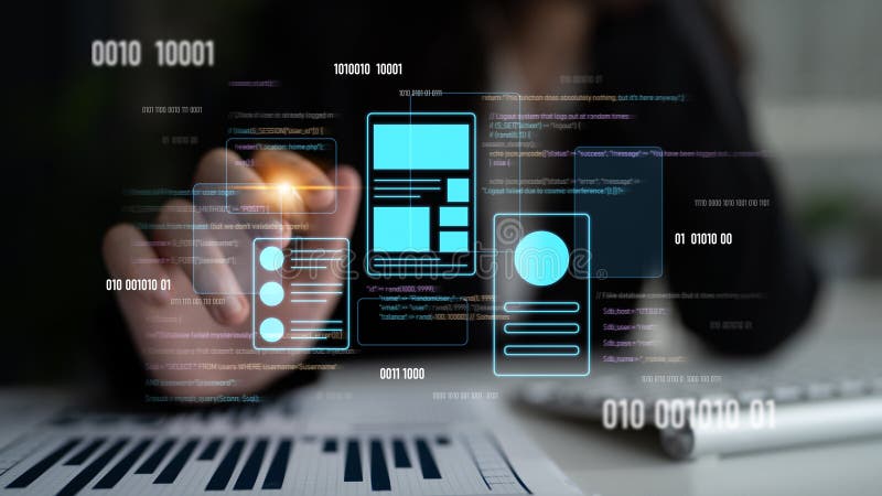 UI UX Design Mockup with Programming and Code Interface Latch Stock Image - Image of database ...