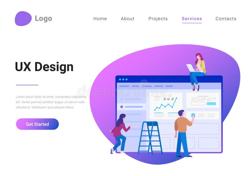 UI UX Design People Teamwork Flat Style Landing Page Banner Vector Illustration. Creative Team ...