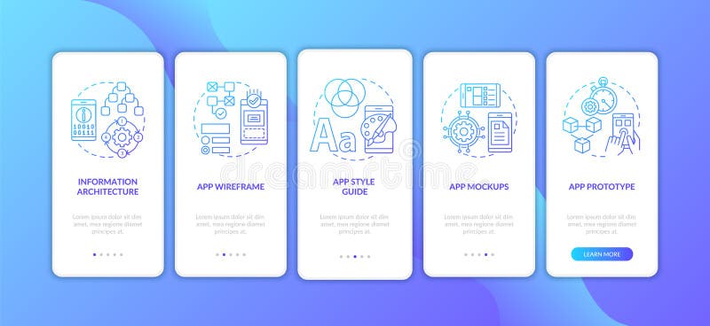 Ui And Ux Design Steps Onboarding Mobile App Page Screen With Concepts Stock Vector