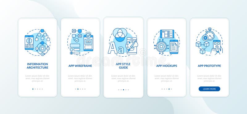 Ui And Ux Design Steps Onboarding Mobile App Page Screen With Concepts Stock Vector