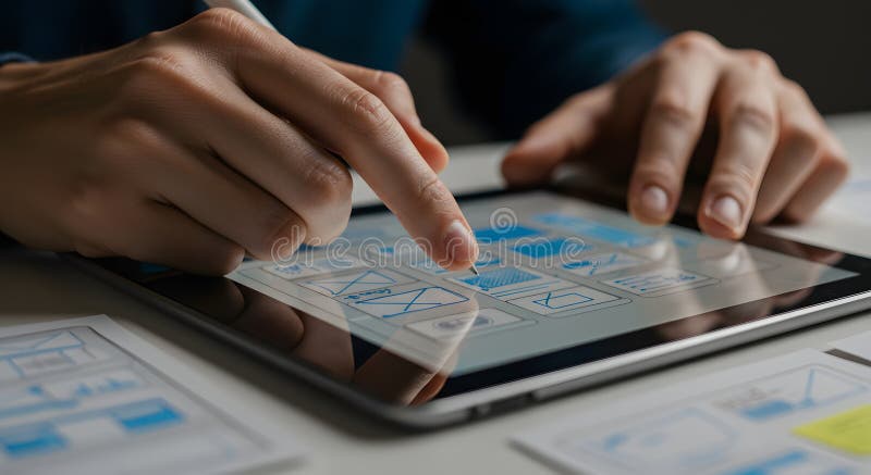 UI UX Design on Tablet stock image. Image of interaction - 370891263