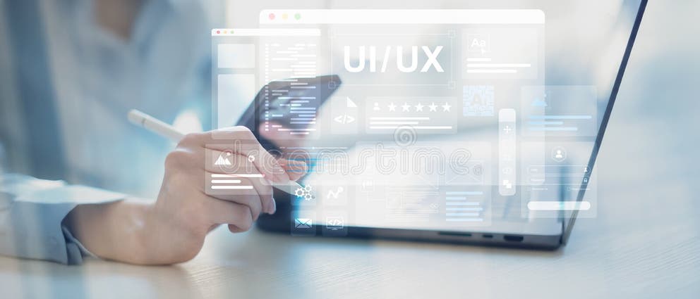 UI UX Design and User Interface Development Displayed on a Virtual ...