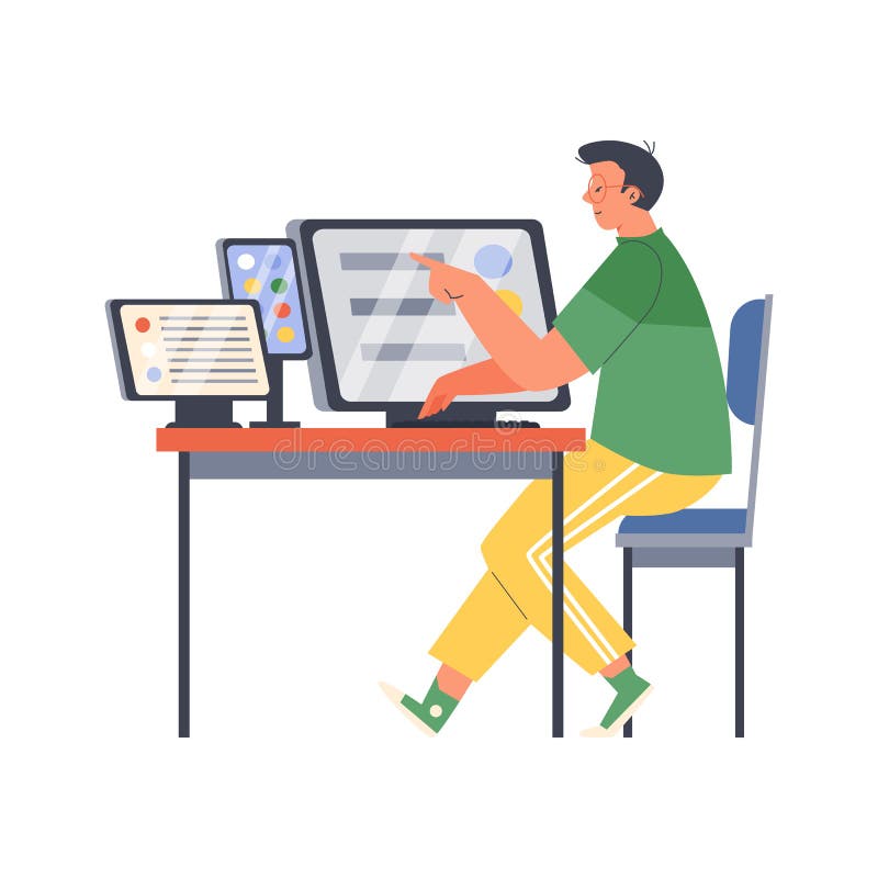 UI UX Designer Developing App Interface on Different Devices, Flat ...