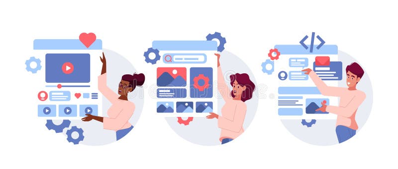 Ui or Ux Designers Isolated Round Icons or Avatars. Team Create Design ...