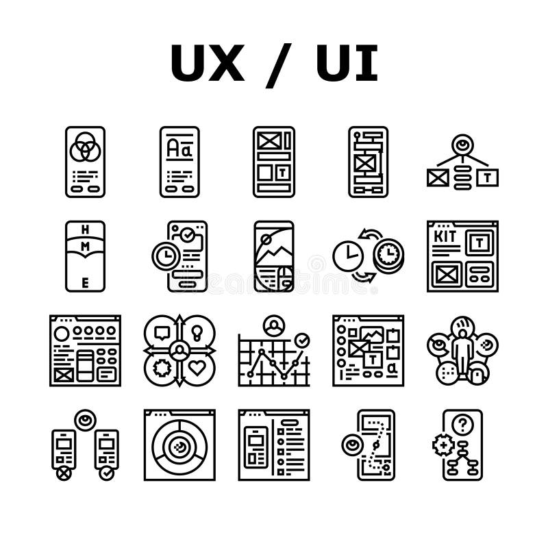 Ui Ux Develop Content Research Icons Set Vector Stock Vector ...