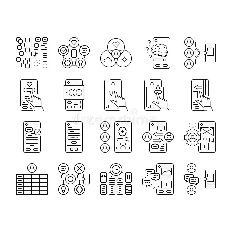 Ui Ux Digital Develop Code App Icons Set Vector Stock Illustration - Illustration of black, item ...