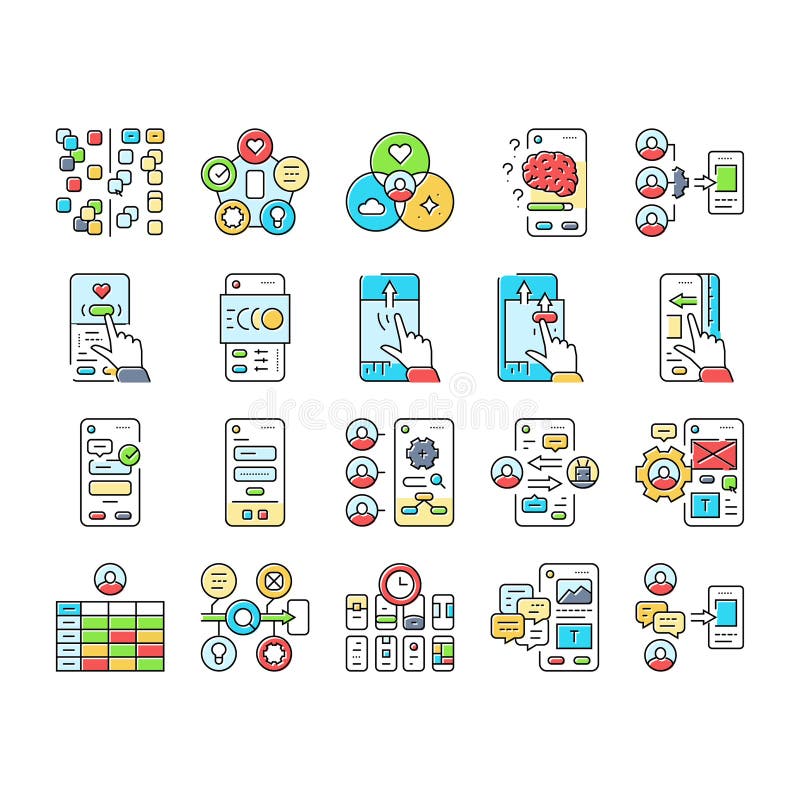 Ui Ux Digital Develop Code App Icons Set Vector Stock Illustration ...
