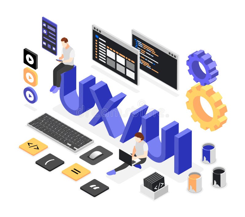 UI and UX Isometric Composition Stock Vector - Illustration of network ...