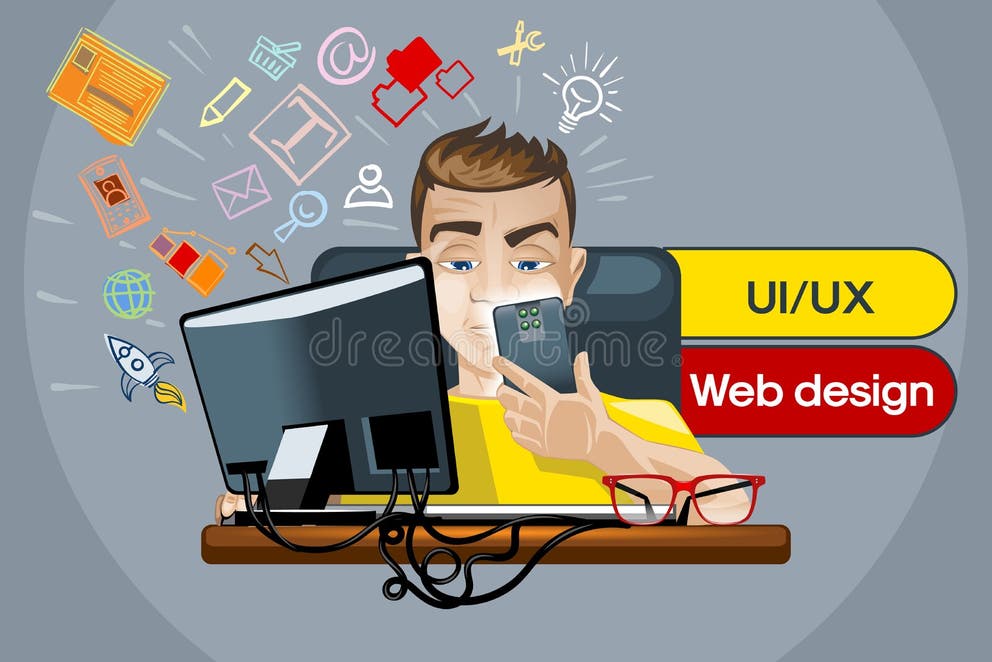 UI UX Web Designer, a Guy with a Phone in His Hand in Front of His ...