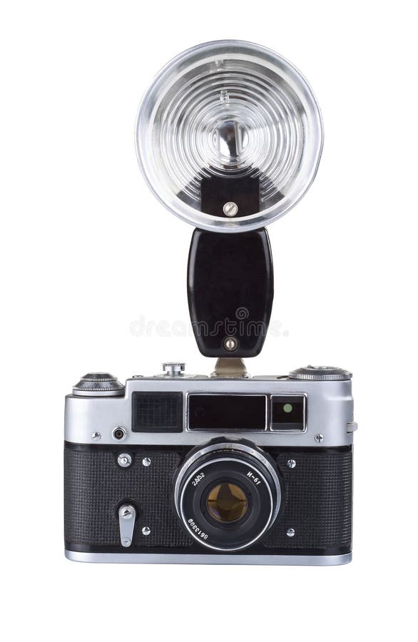 Oude camera met flits stock foto. Image of flitslamp, flits - 7187026