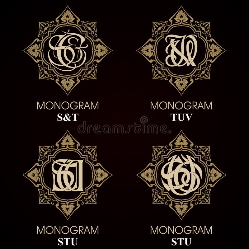 Uitstekende Monogrammen - 4 Reeksen Vector Illustratie - Illustration ...