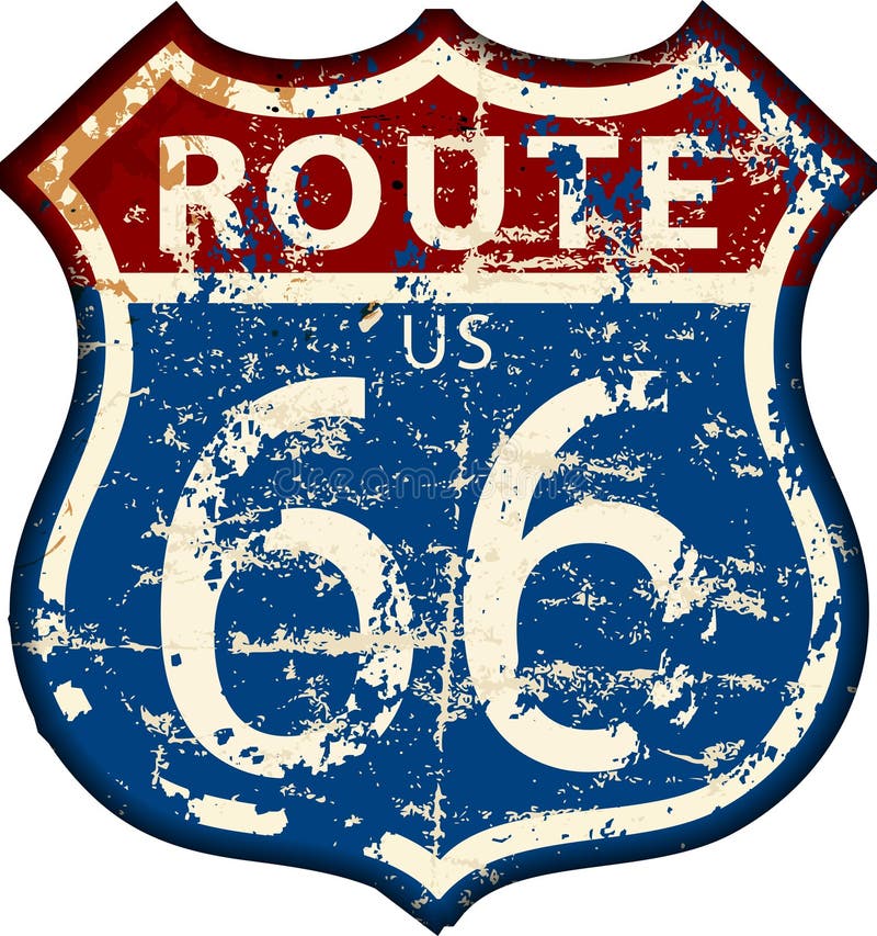 Uitstekende Route 66 Verkeersteken, Vector Vector Illustratie ...