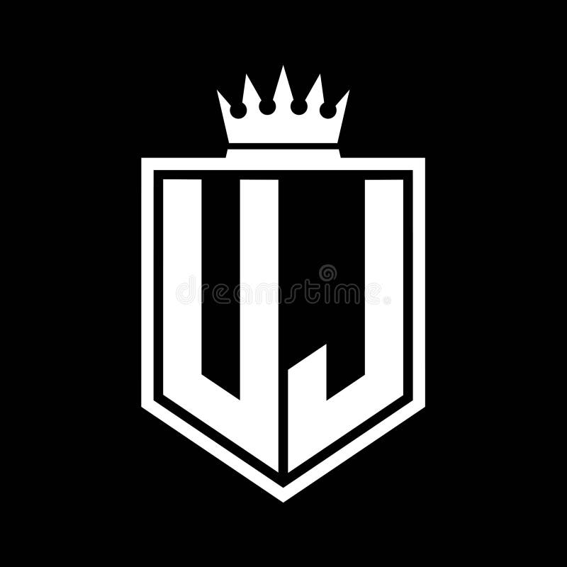 UJ Logo Monogram Bold Shield Geometric Shape with Crown Outline Black ...