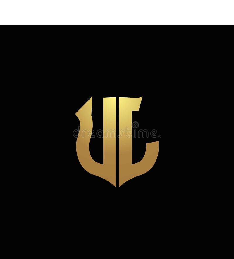 UJ Logo Monogram with Gold Colors and Shield Shape Design Template ...