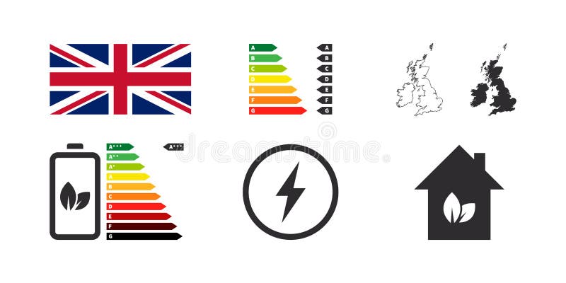 UK Energy Efficiency Badges. Energy Performance Icons. Energy Rating ...