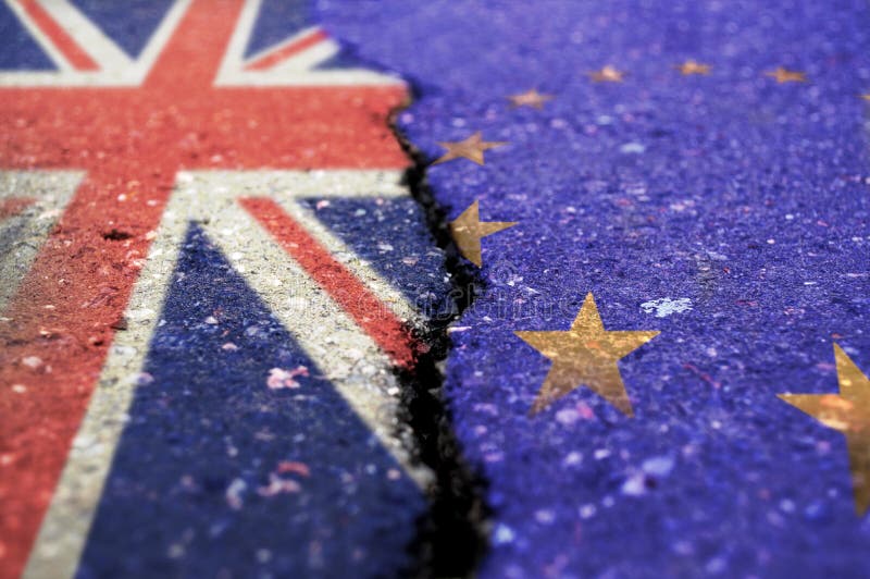 UK and EU Flag on Asphalt Divided by Crack Stock Image - Image of break ...