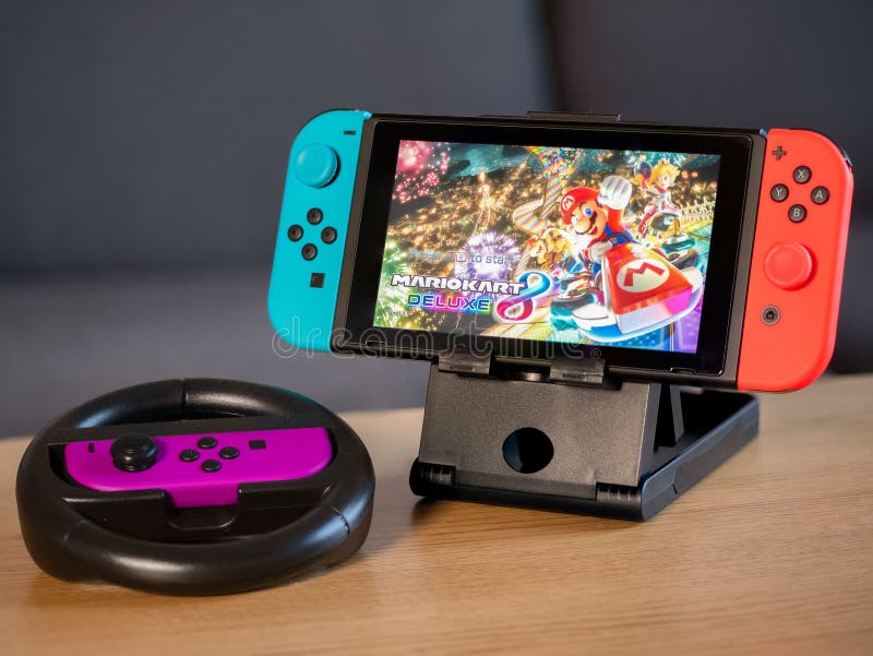 UK - Feb 2020: Nintendo Switch Games Console with Mario Kart and Wheel ...