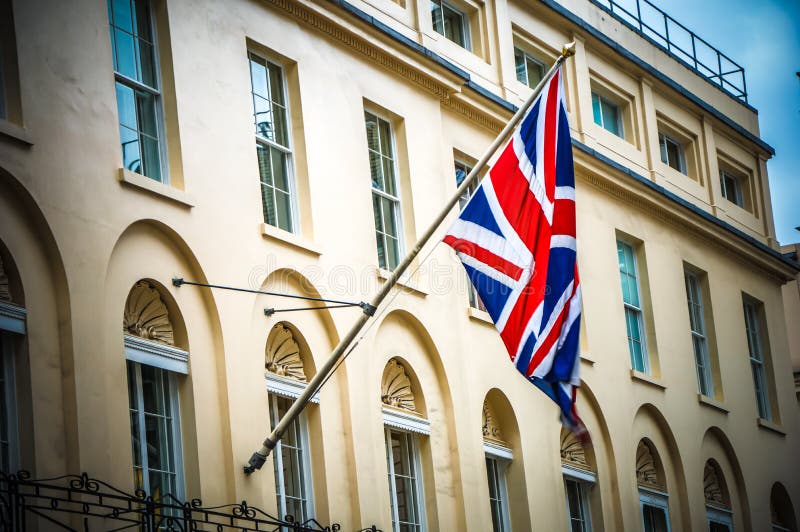 UK Flag on Building in London during Summer Time Stock Image - Image of ...