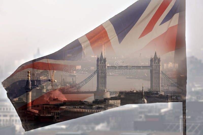 Uk flag and Tower Bridge stock photo. Image of exit - 145186878