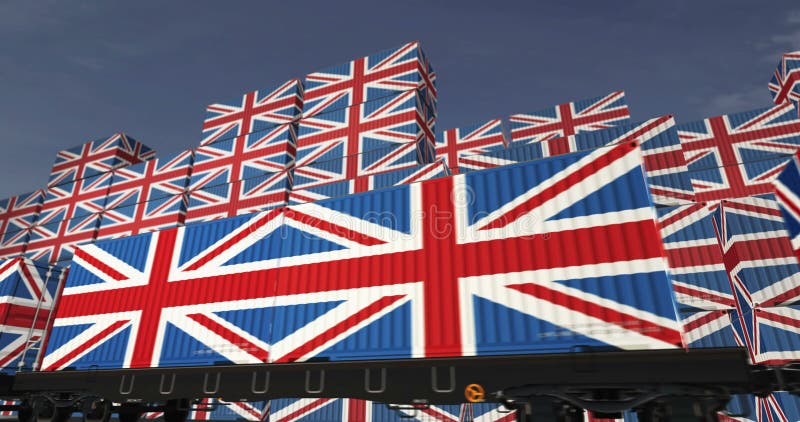 UK Great Britain Export Containers on Cargo Train Wagons Loop Stock ...