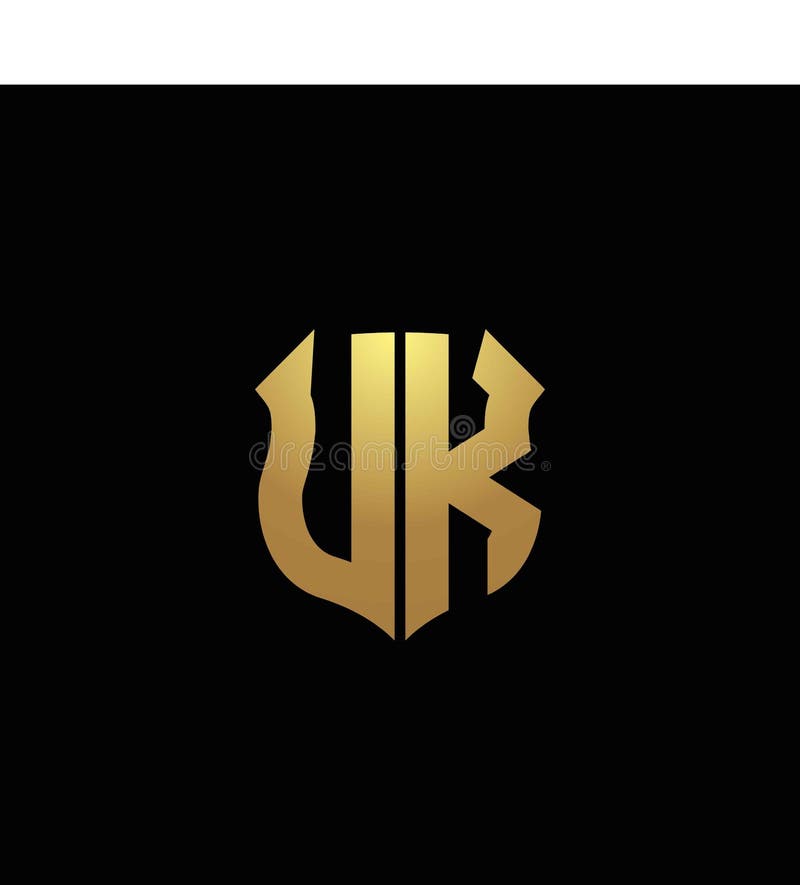 UK Logo Monogram with Gold Colors and Shield Shape Design Template ...