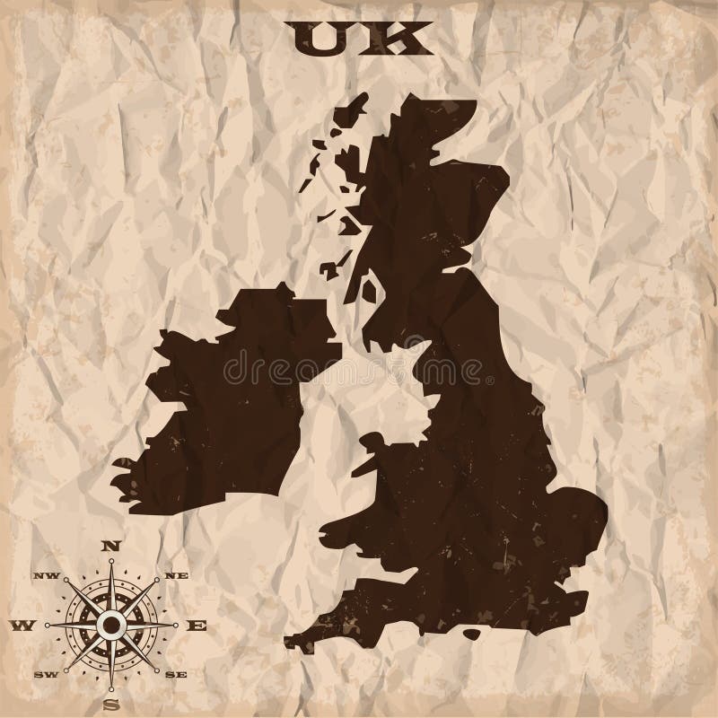 UK Old Map with Grunge and Crumpled Paper. Vector Illustration Stock ...