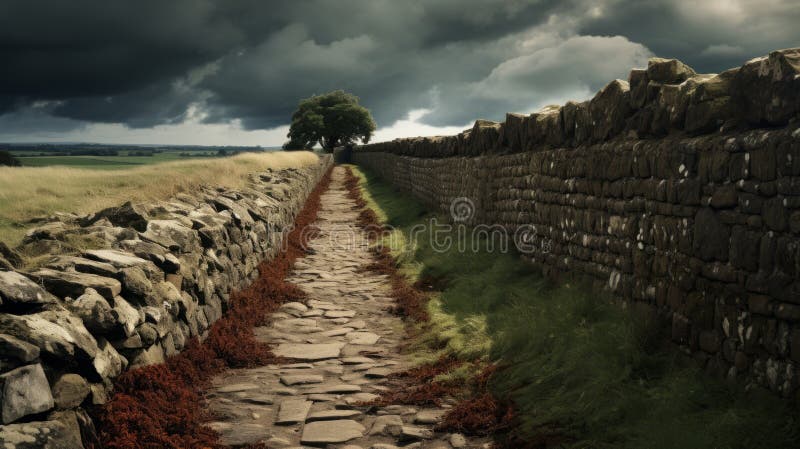 Renaissance Comic Style Path Next To Uk Wall Artwork Stock Illustration ...