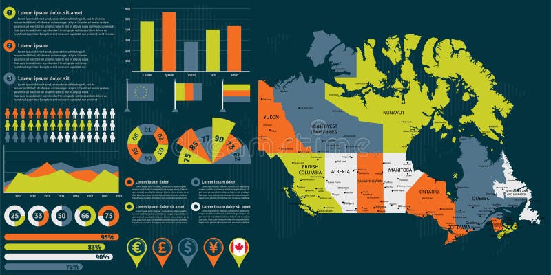 Detailed Canada Map with Infographic Elements. Stock Vector ...