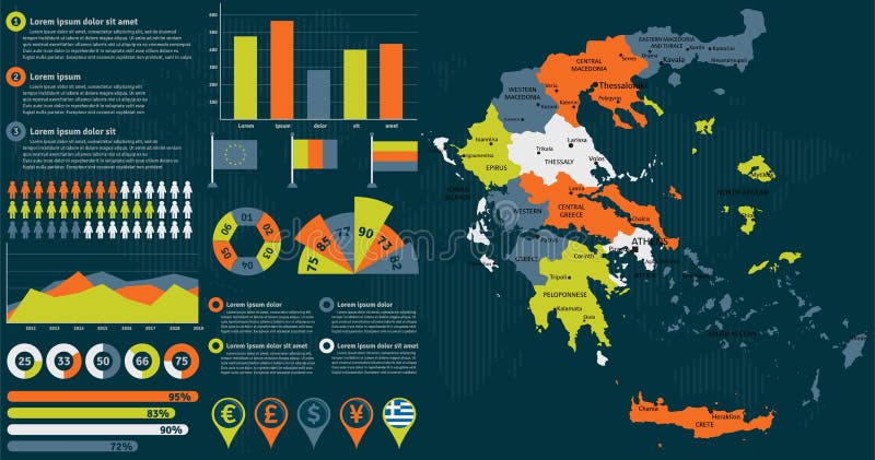 Detailed Greece Map with Infographic Elements. Stock Vector ...
