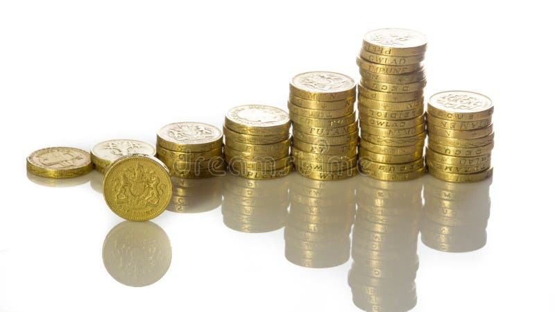 British Money, New Pound Coins in Three Stacks. Stock Image - Image of ...