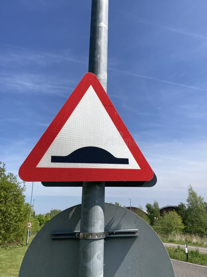 UK Road Sign "Hump" with Triangular Hump Sign Symbol Stock Photo ...